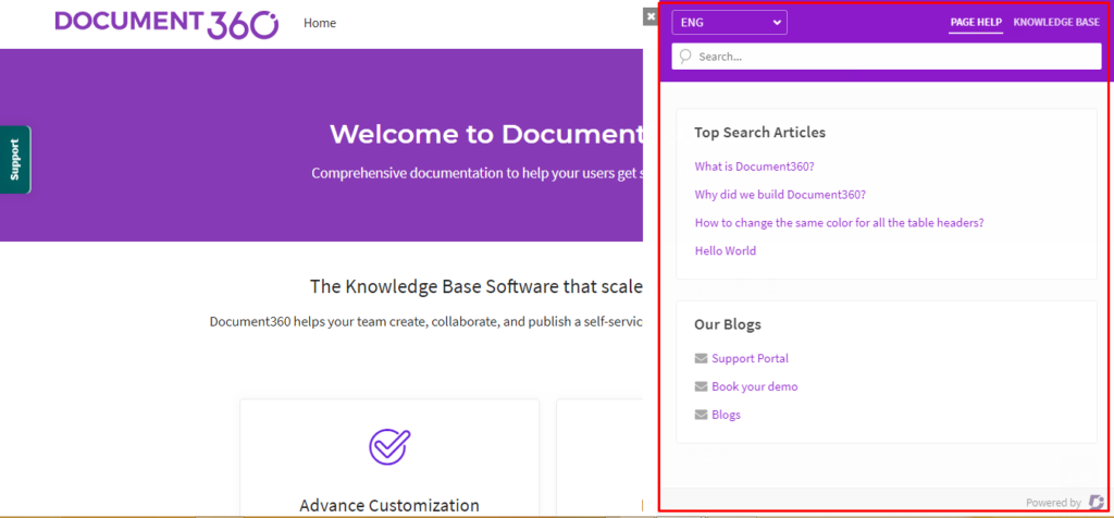 In app assistance for Customer support