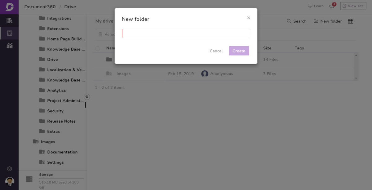 Manage knowledge base assets using the new Document360 Drive