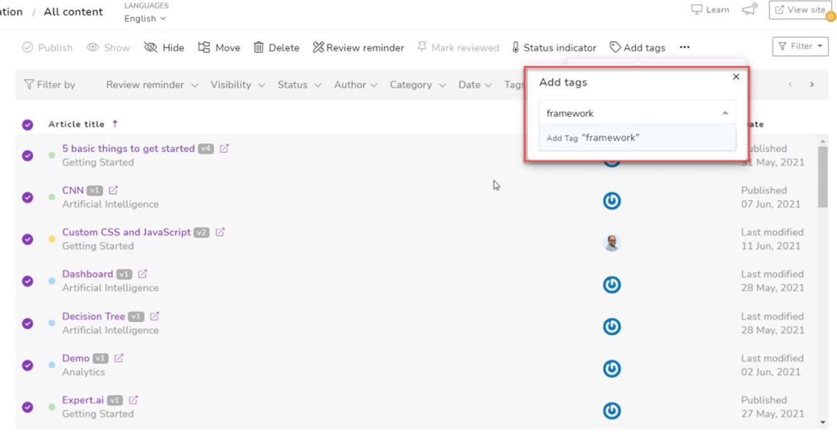 Use tags to organise your knowledge base - Document360