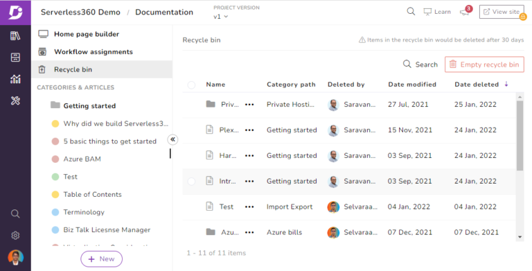 Feature update: Recycle bin in a Knowledge base
