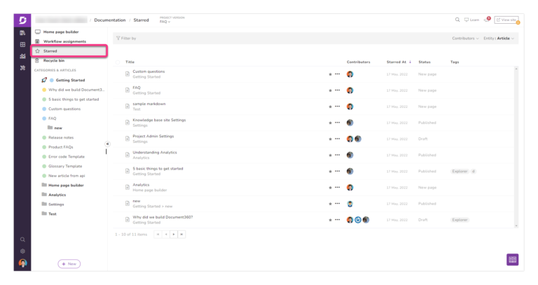 Starred Articles and Categories: An effortless access