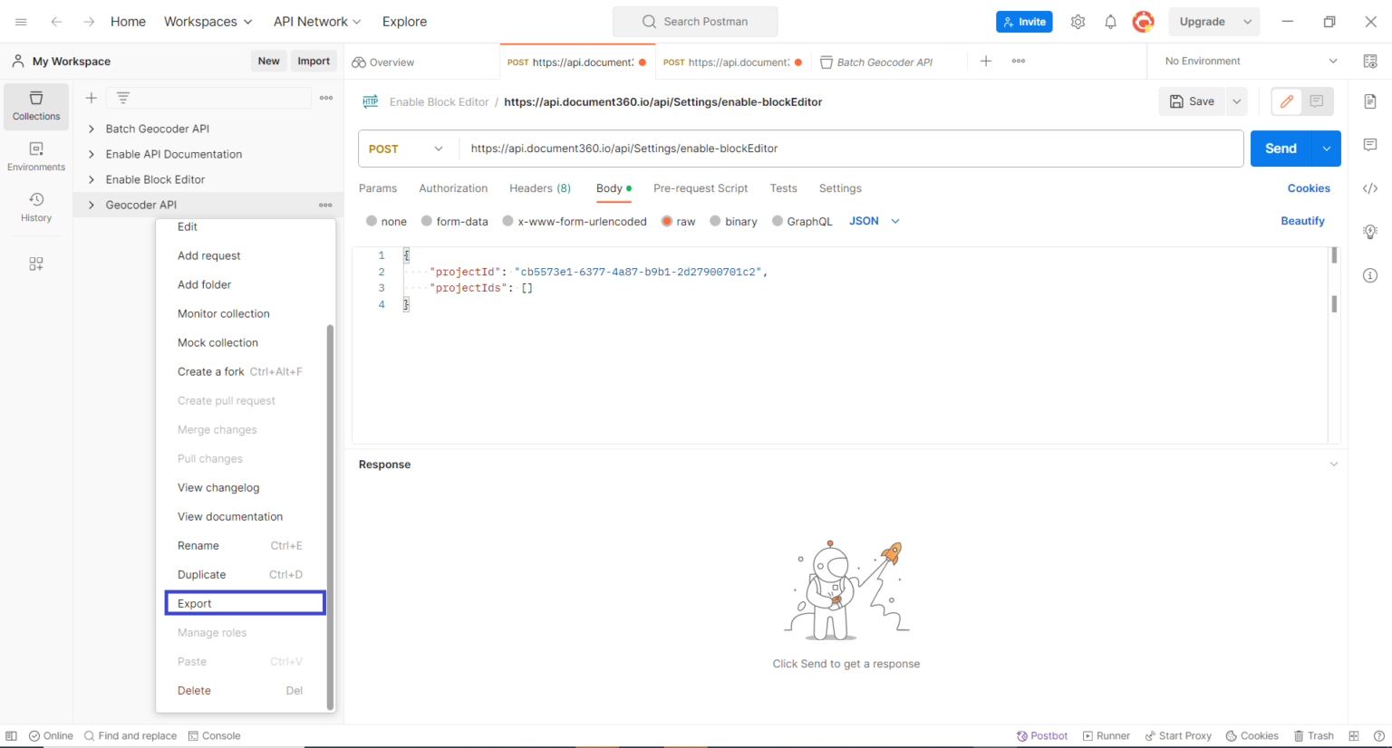 Integration of Postman Collections with Document360's API Documentation